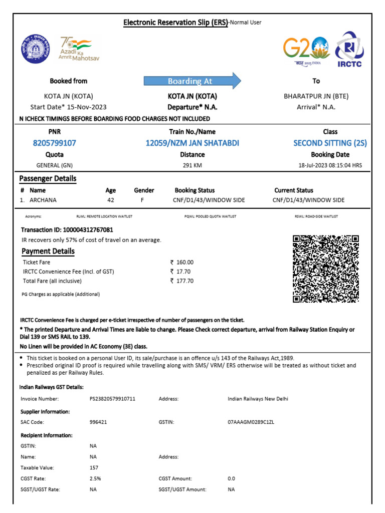 12059/Nzm Jan Shatabdi Second Sitting (2S) | PDF