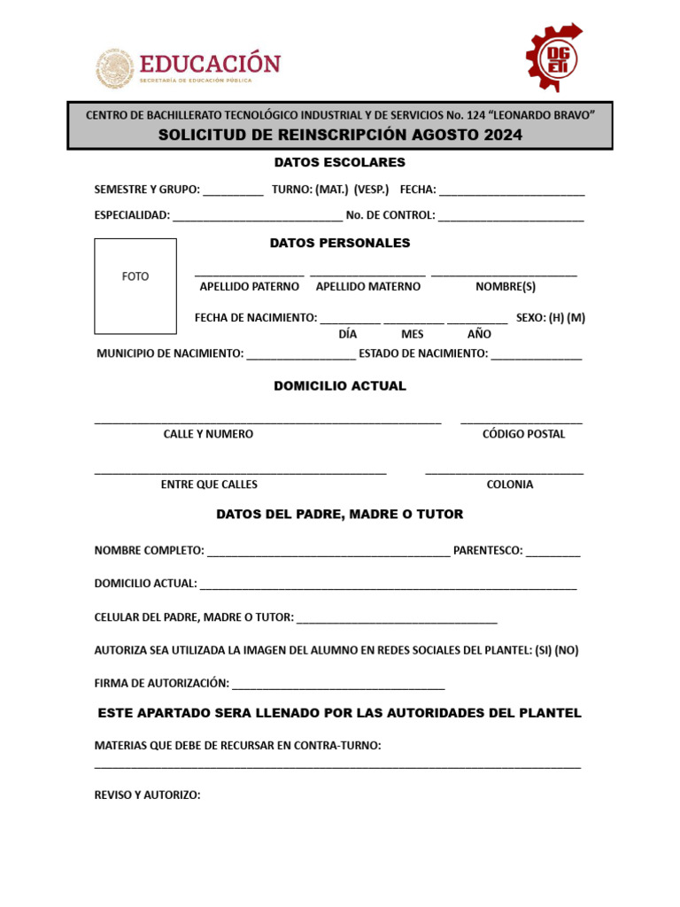 Formato Reinscripcion | PDF