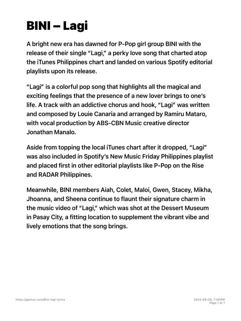 BINI - Lagi | PDF