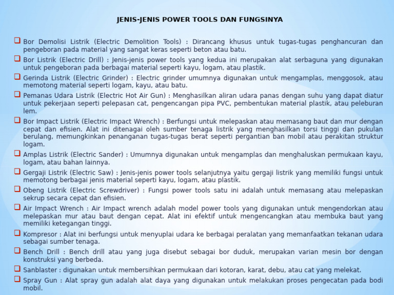 Jenis-Jenis Power Tools Dan Fungsinya | PDF