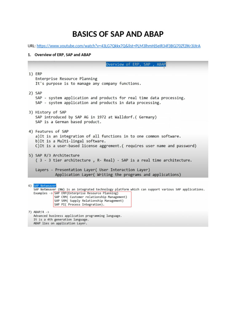 01 - Basics of SAP and ABAP | PDF