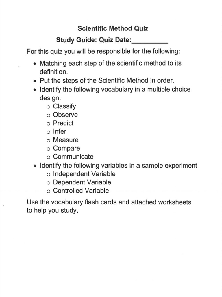 Scientific Method Quiz Unit 1 | PDF