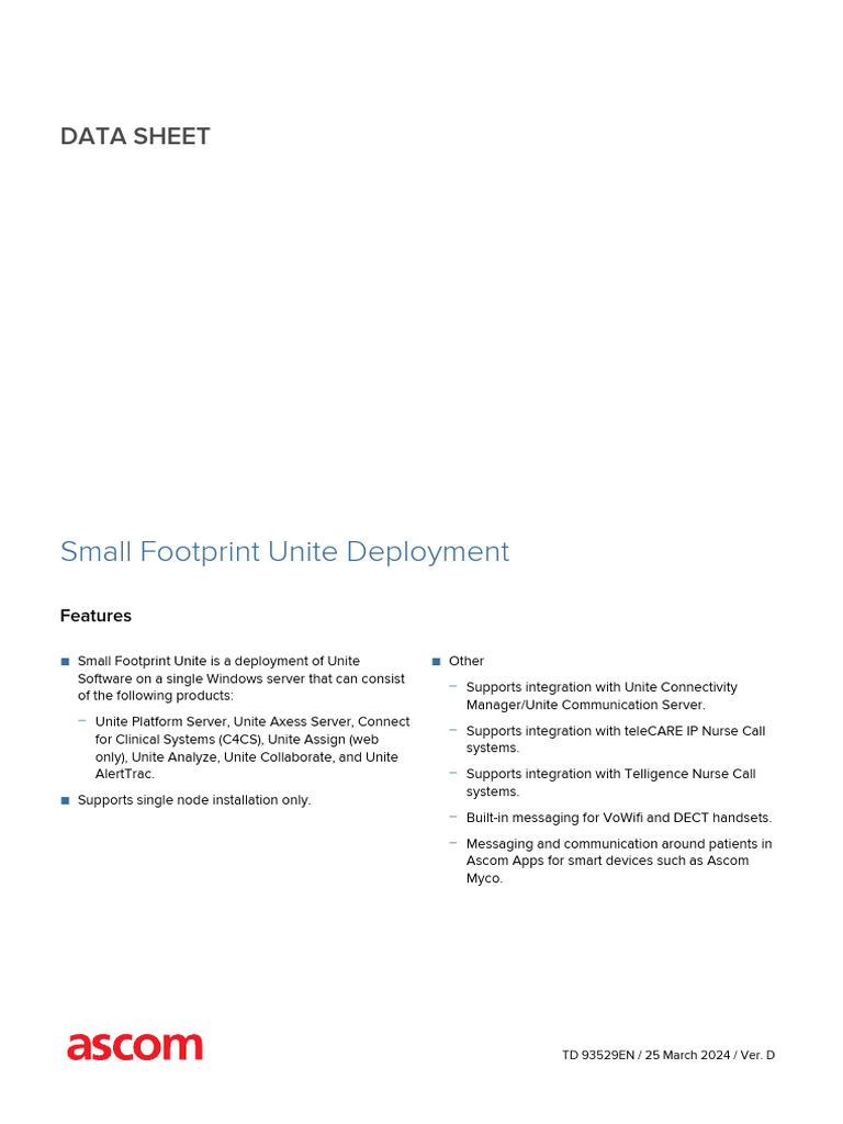 Small Footprint Unite, Data Sheet | PDF