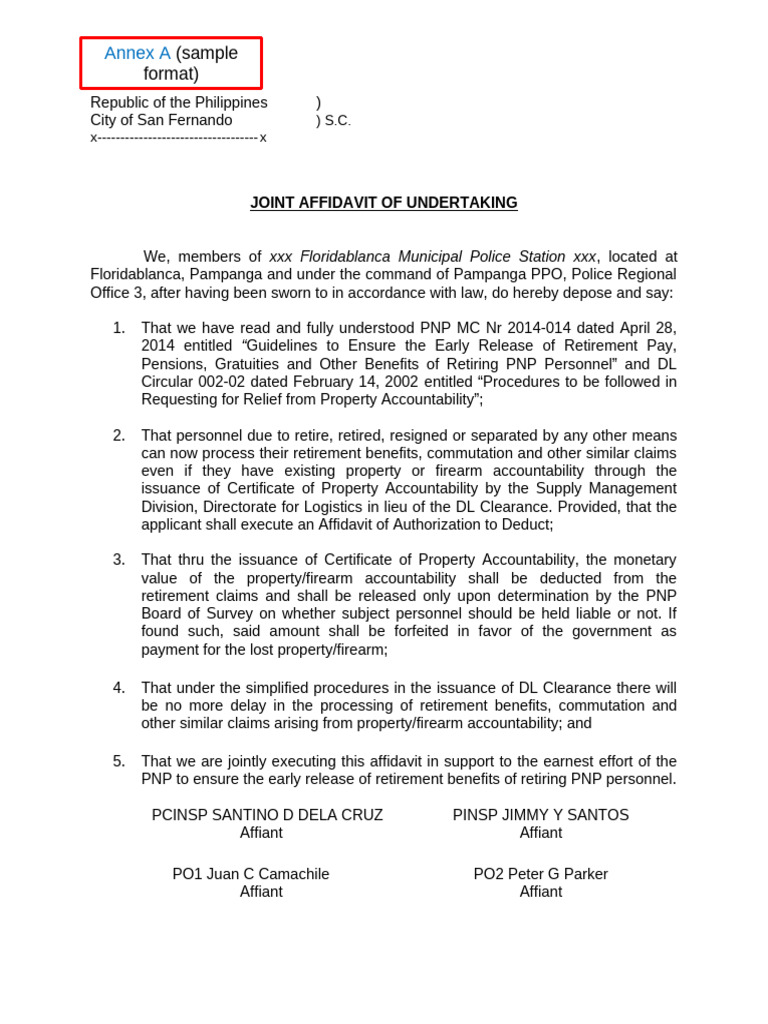 Annex A Affidavit of Undertaking | PDF