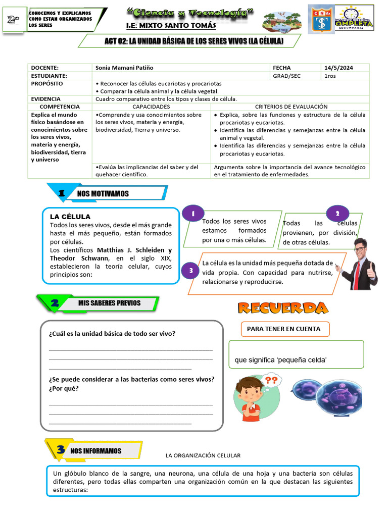 B1º Act 2 Cyt Unid 1 - Sem 2 | PDF
