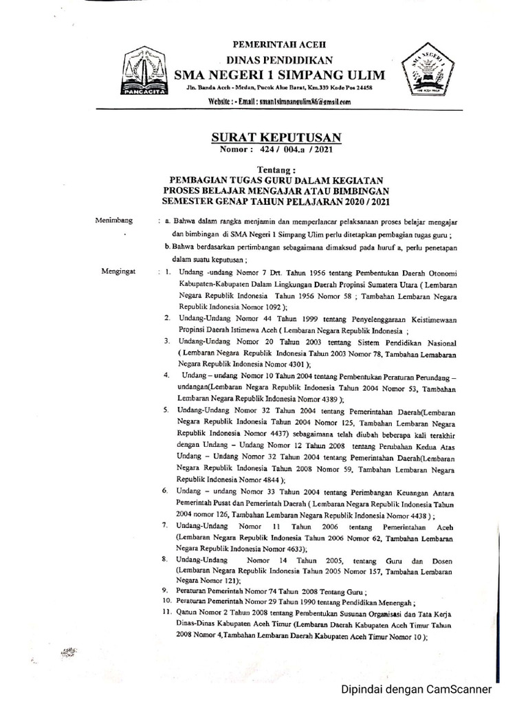 SK Pembagian Tugas SMT Genap TP 2020.2021 | PDF