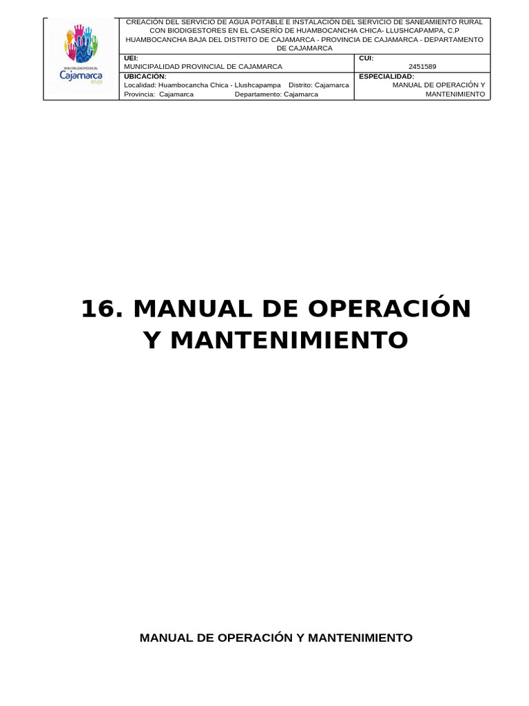Manual de Operacion y Mantenimiento | PDF