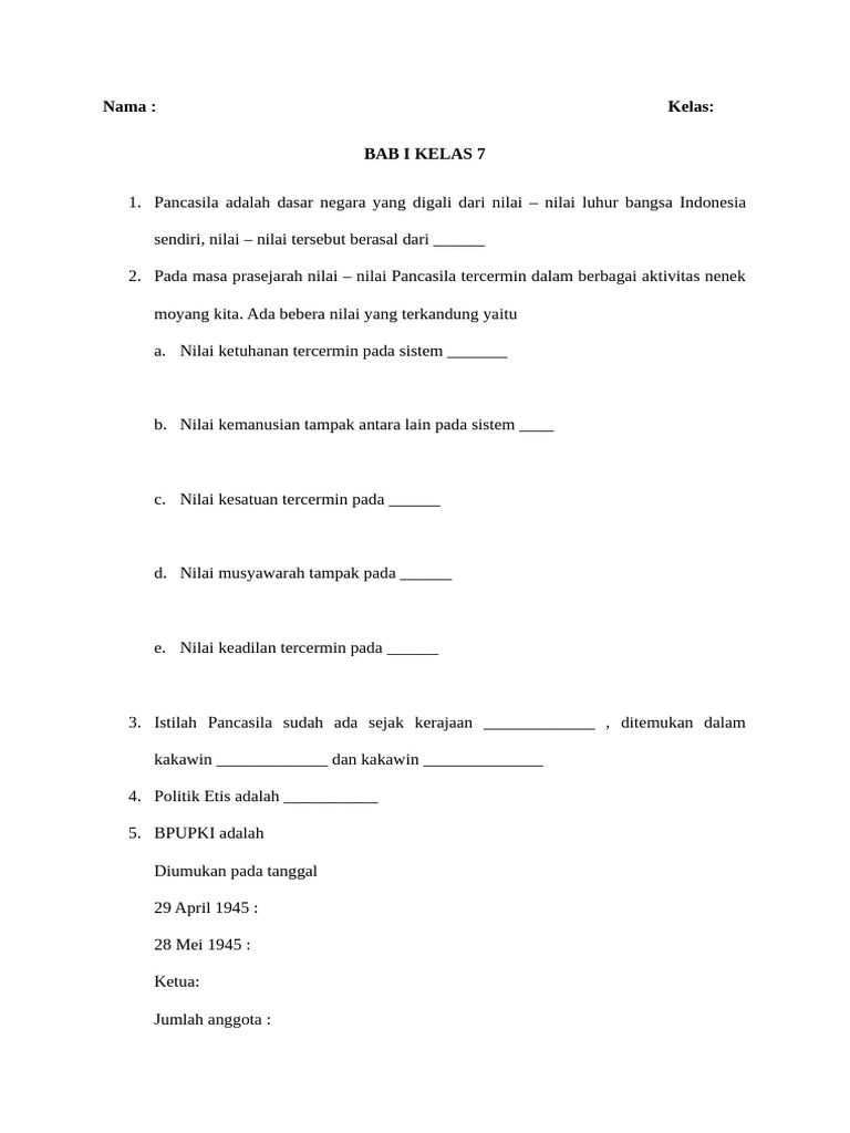 kuis kelas 7 bab 1 | PDF