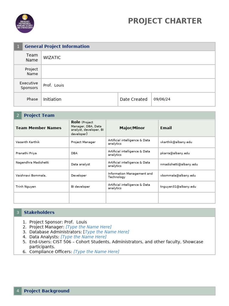CIST506 Project Charter Fall 2024 Template v1 | PDF