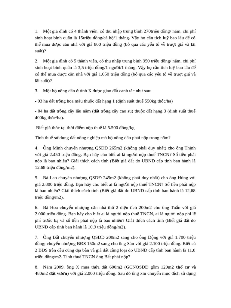 BT BĐS - Chuong 2 - SV | PDF