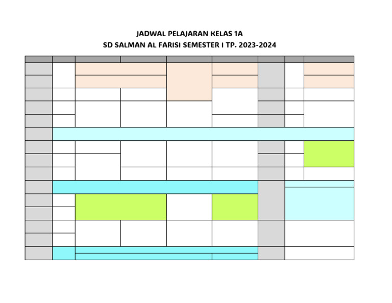 Jadwal Pelajaran Kelas 1a Sd Saf Semester 1 Tp 2425 Pdf