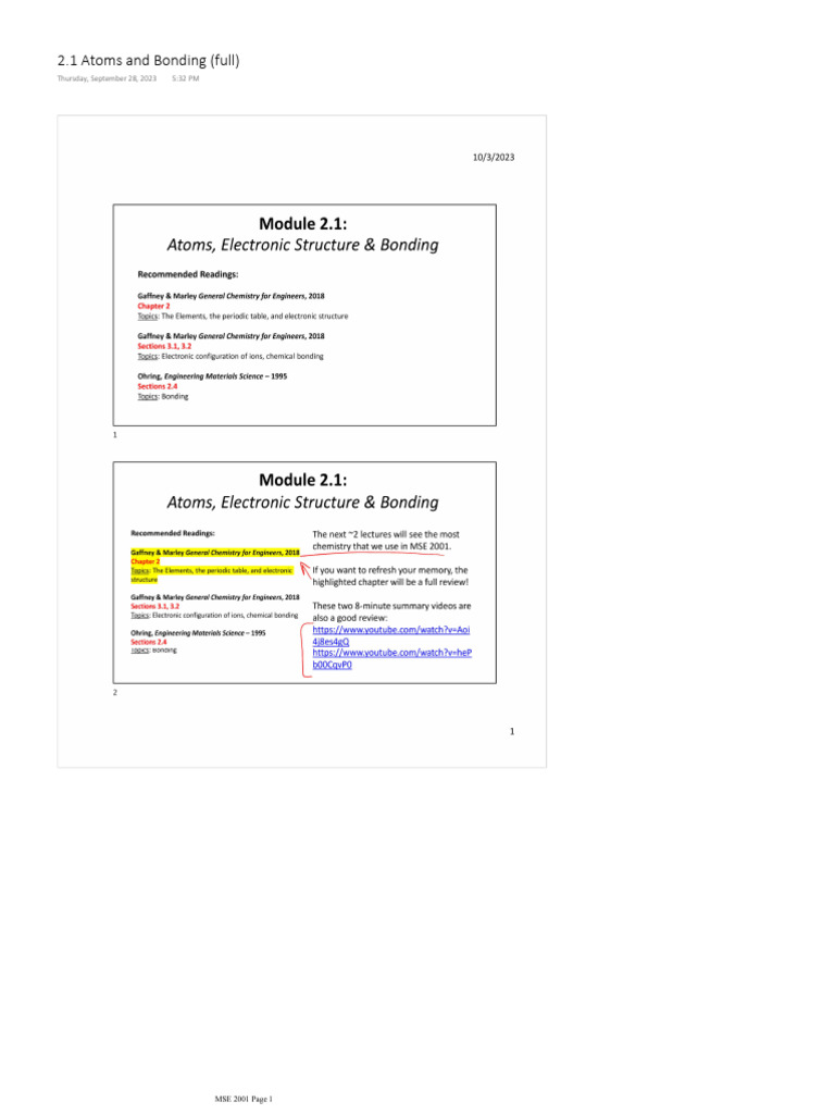 2.1 Atoms and Bonding - Annotated | PDF