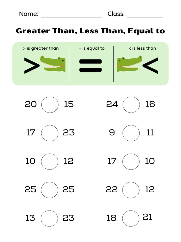Greater Than, Less Than, Equal to Worksheet | PDF