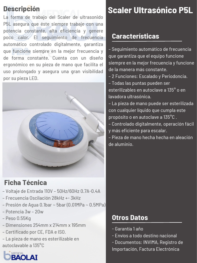 Ficha Tecnica Scaler Ultrasonico P5L | PDF