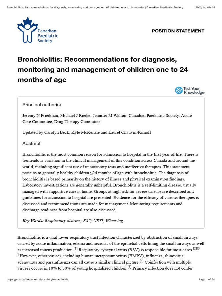 Bronchiolitis Recommedations for diagnosis, monitoring and management ...