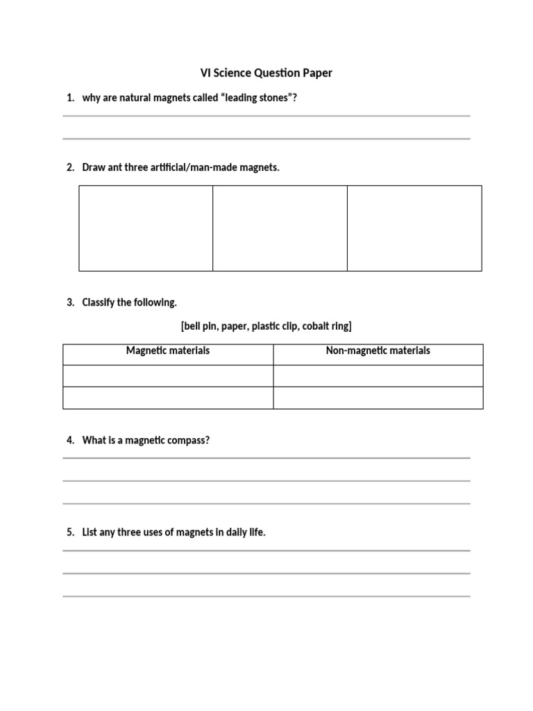 VI Science Question Paper | PDF