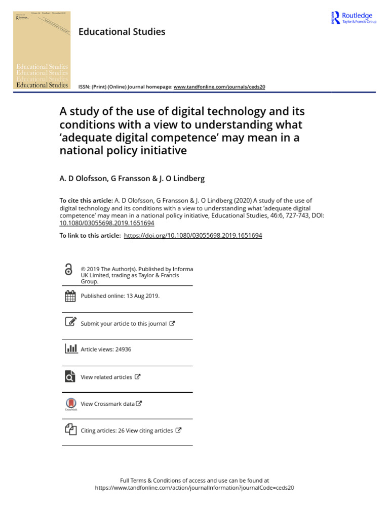 A Study of The Use of Digital Technology and Its Conditions With A View ...