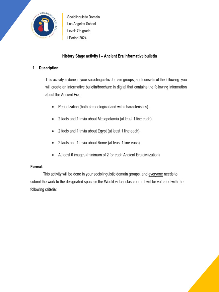 History Stage Activity I - 7th Grade | PDF