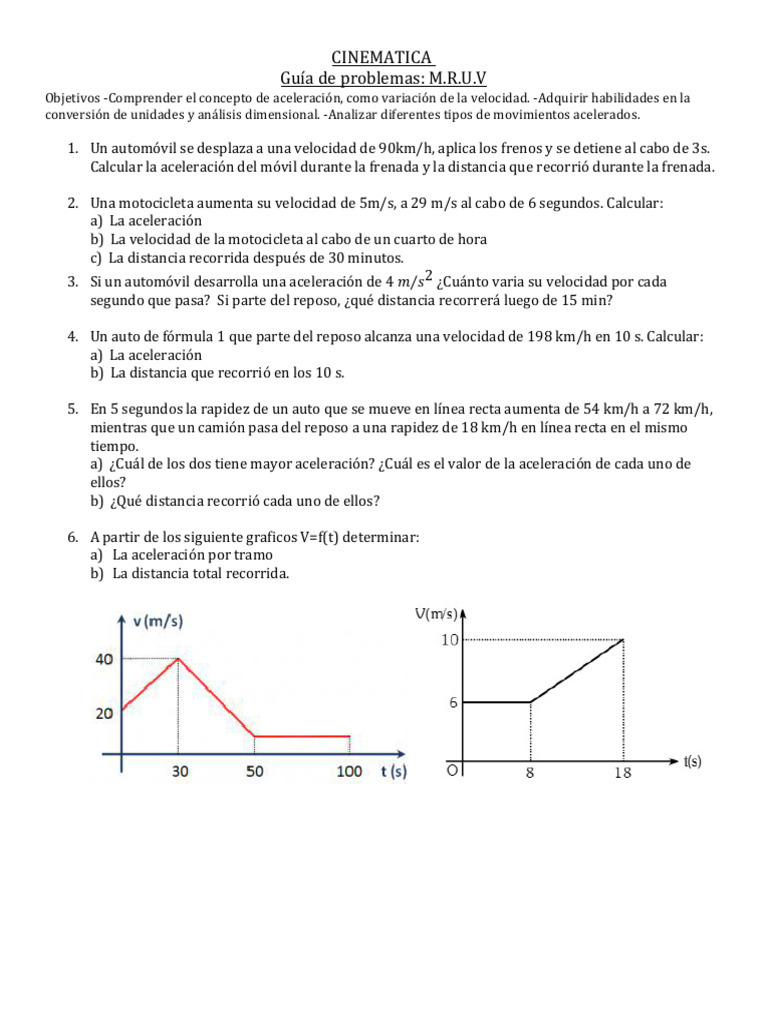 MRUV - Guia de Problemas | PDF