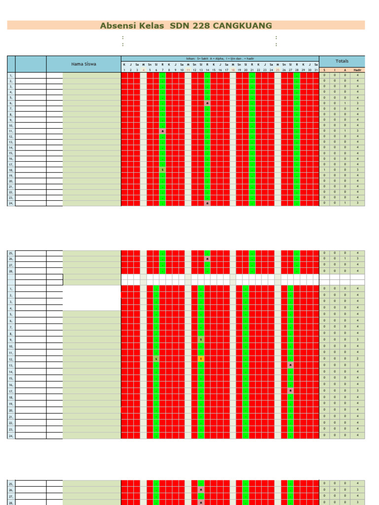 Rekap Absen Bulan Agustus Kelas 1-3 24'25 | PDF