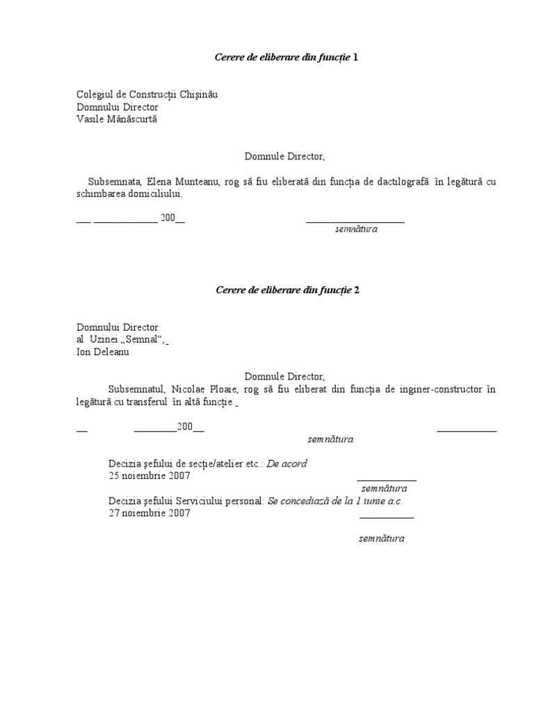 Cerere Invoire Munca - Model cerere de concediu evenimente deosebite