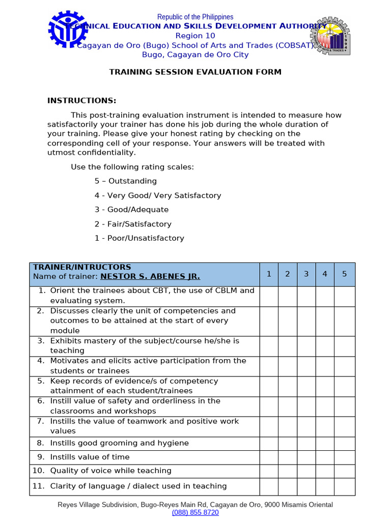 5 Training Session Evaluation Form | PDF