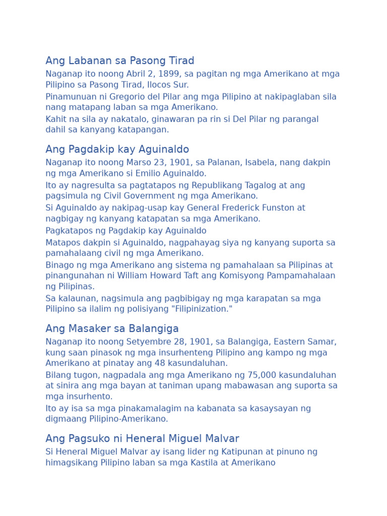 Ang Labanan Sa Pasong Tirad - Outline | PDF