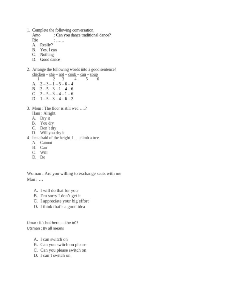 Complete The Following Conversation | PDF