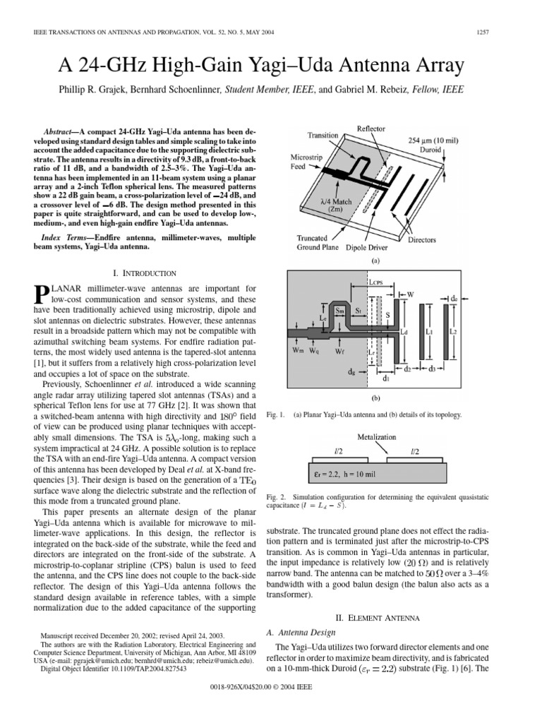 A 24-GHz High-Gain Yagi-Uda Antenna Array | PDF