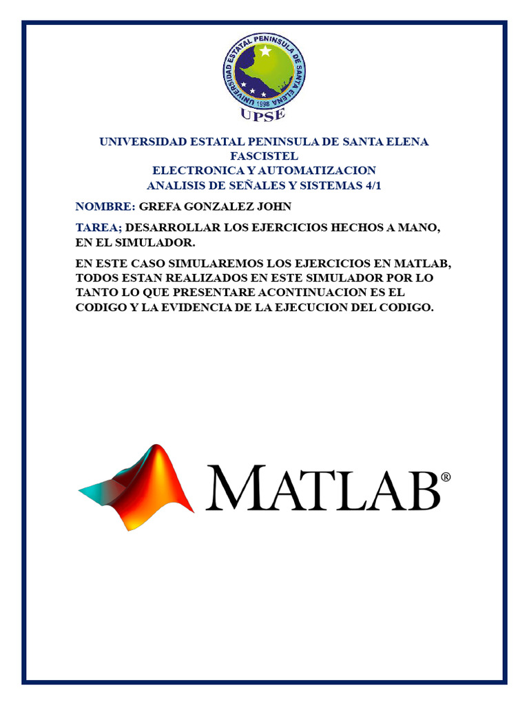 Tarea 1 Ejercicios Ejecutados en Matlab | PDF