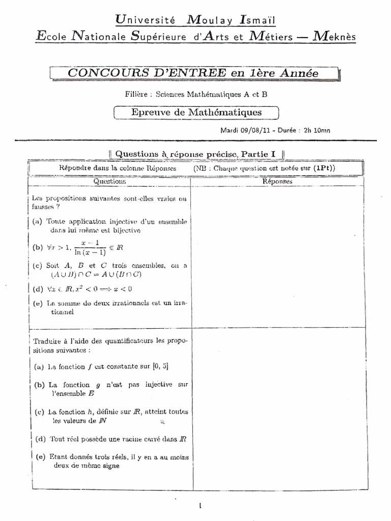 ENSAM 2011 - Maths | PDF