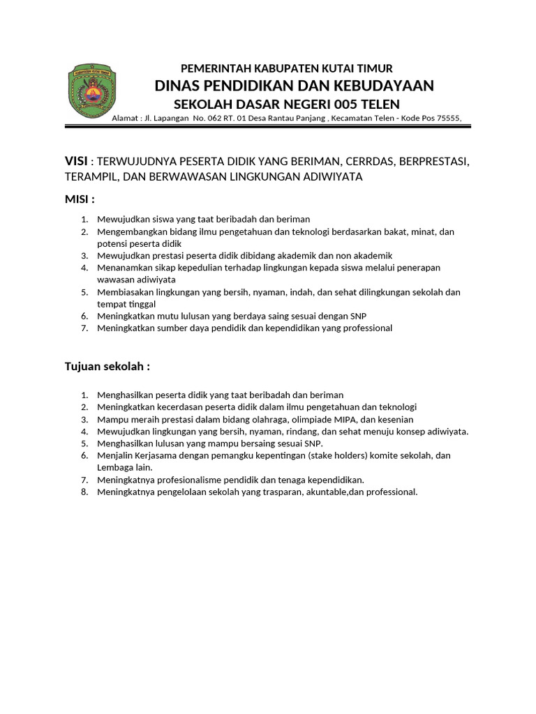 Visi Misi SDN 005 Telen | PDF