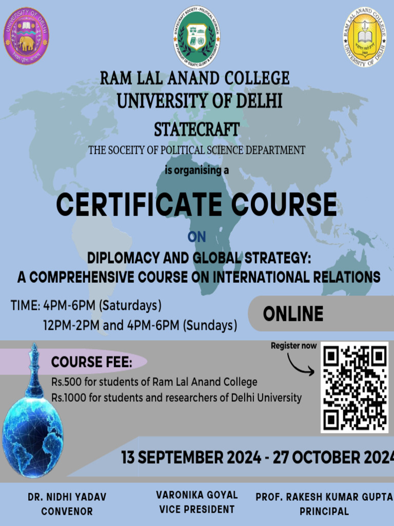 Poster Certificate Course On International Relations | PDF