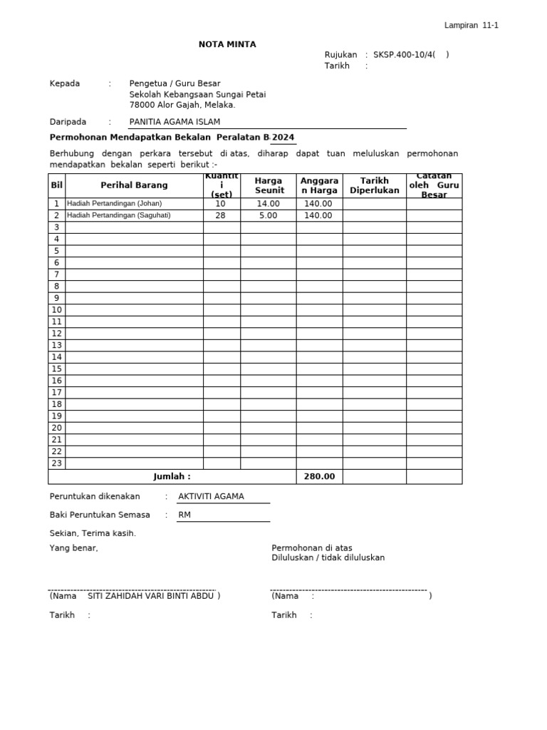 NOTA MINTA PAI Maulidur Rasul 2024 | PDF