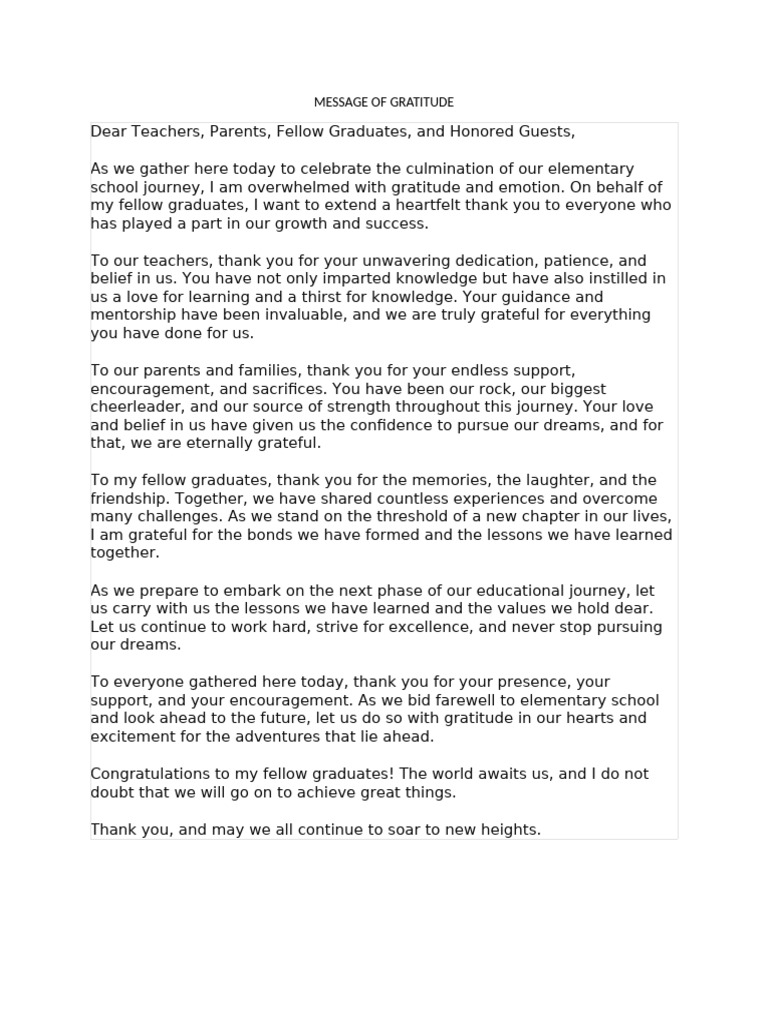 thank you message grade 6 graduation | PDF