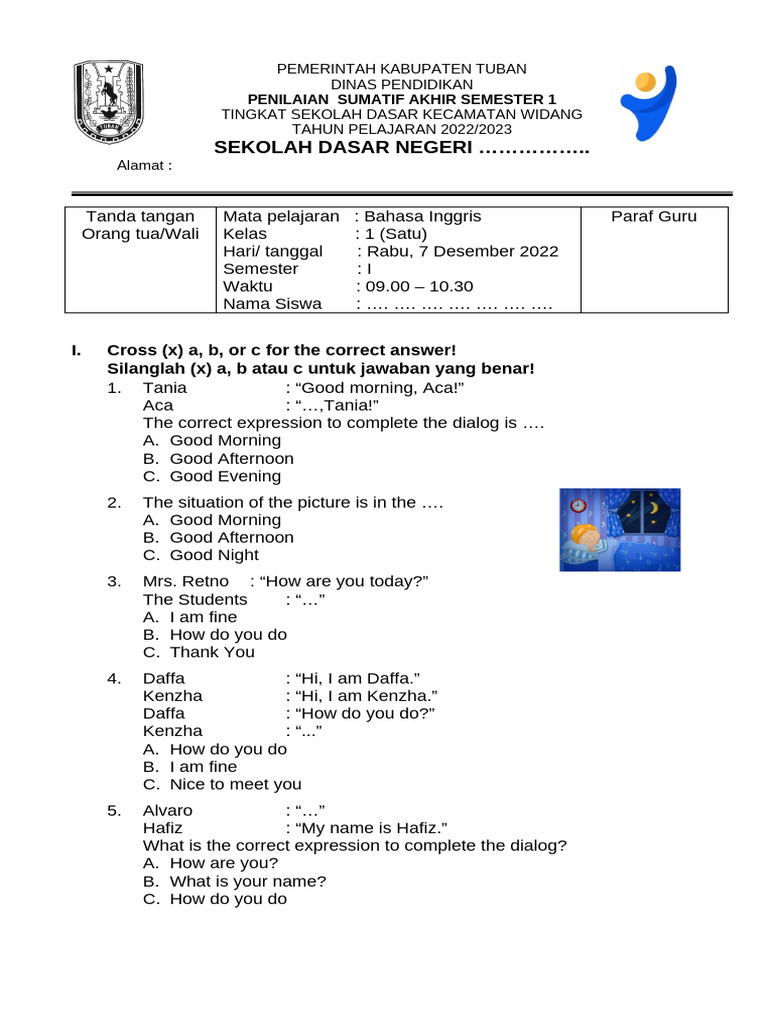 Soal Bhs. Inggris KL I Kumer | PDF