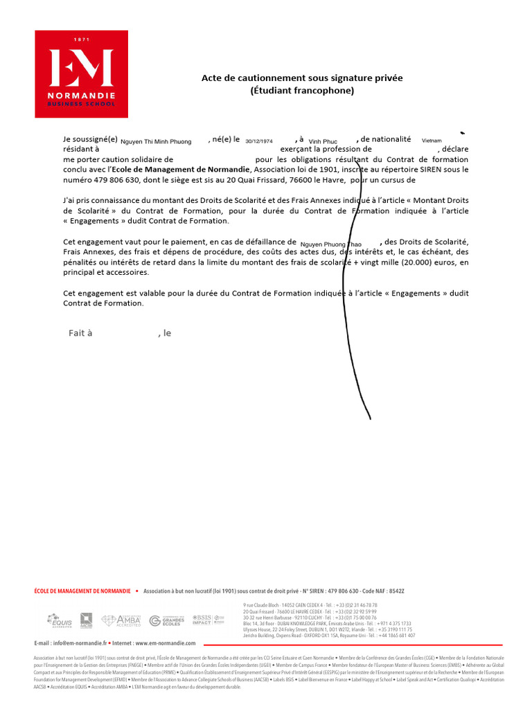 Document Cautionnement Guarantee FR en a Imprimer Remplir Uploader 1 | PDF