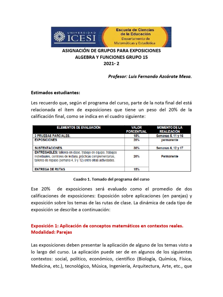 Instructivo Sobre Exposiciones Grupales-Grupo 15 | PDF