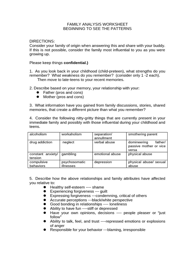 Family Analysis Worksheet Revised | PDF