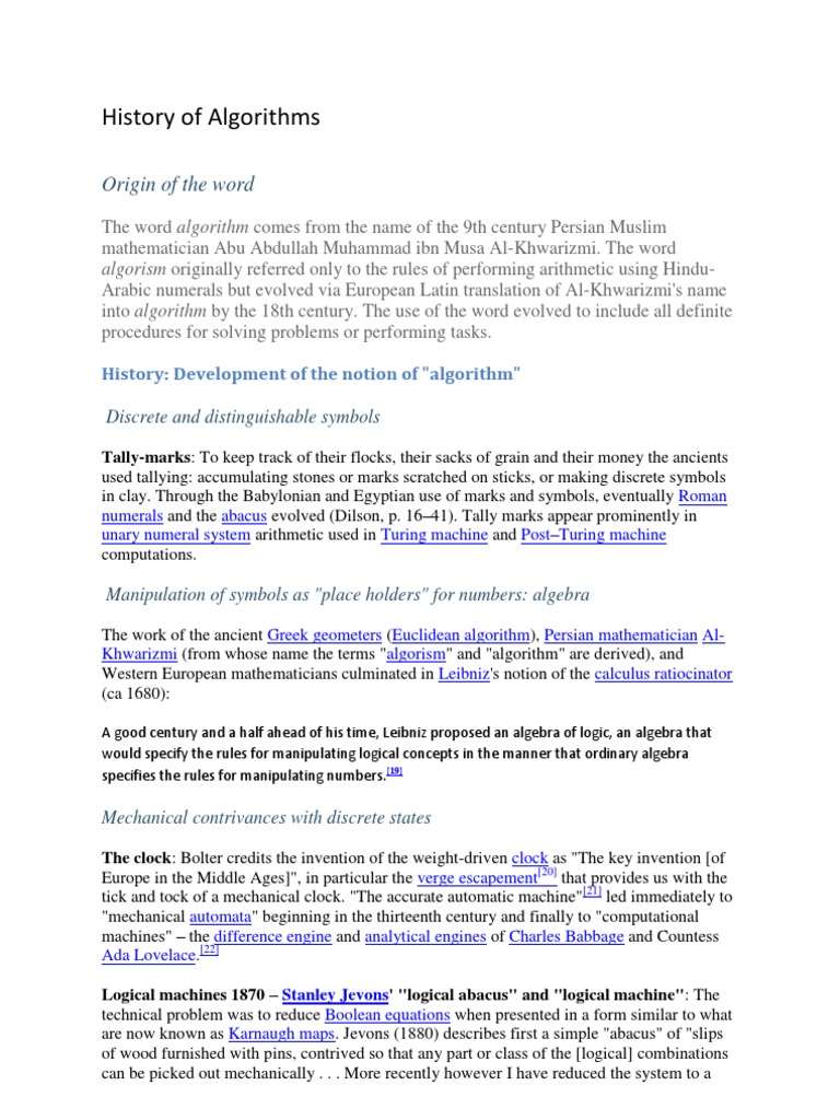 History of Algorithms | PDF | Algorithms | Theoretical Computer Science History of Algorithms | PDF | Algorithms | Theoretical Computer Science