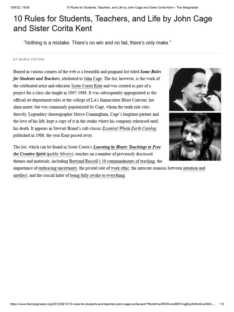 10 Rules For Students, Teachers, and Life by John Cage and Sister ...