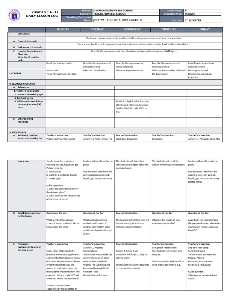DLL_SCIENCE 6_Q1_W1 | PDF