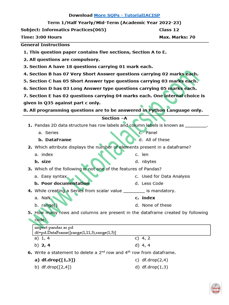SQP 1 MS IP Class 12 | PDF