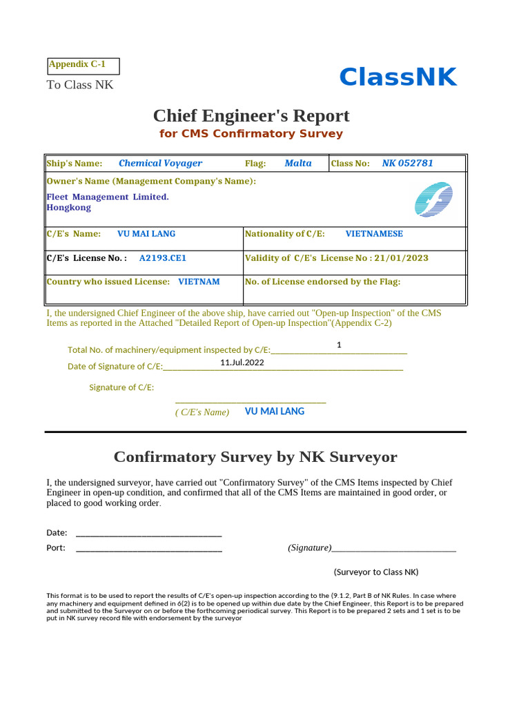 Class NK CSM Form Appendix C-1-311105 NO5 CYLINDER COVER OF ME | PDF