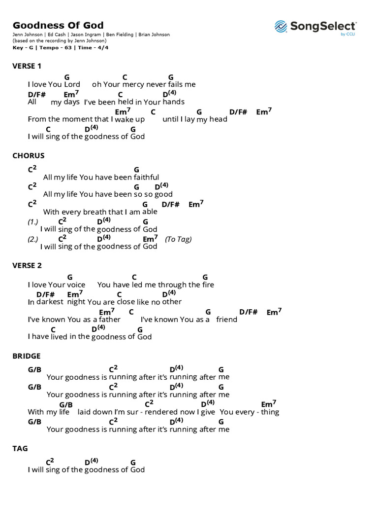 Goodness of God-chords-G | PDF