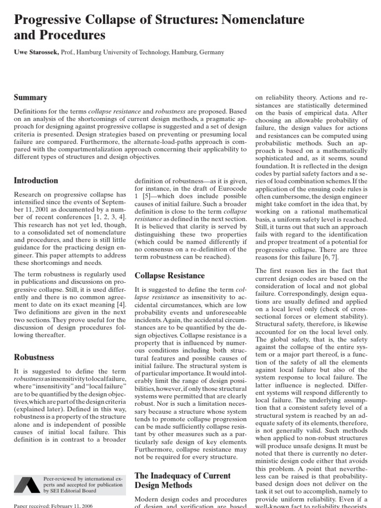 Progressive Collapse of Structures: Proposing Definitions and Design ...