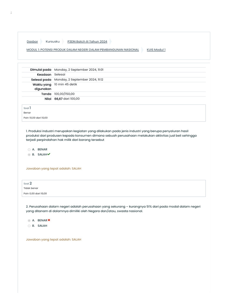 KUIS Modul 1 - Ulasan Hasil Pengerjaan Kuis | PDF KUIS Modul 1 - Ulasan Hasil Pengerjaan Kuis | PDF