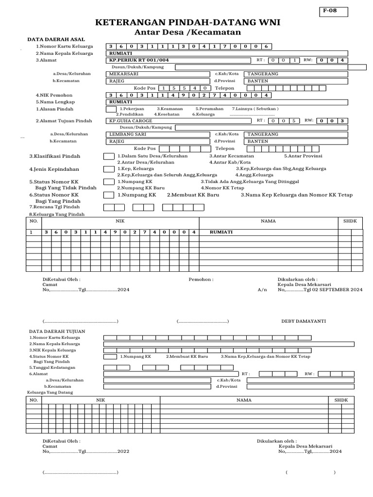 SURAT PINDAH F-08 Suherman | PDF