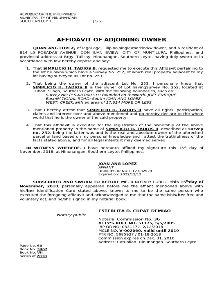 Affidavitof Adjoining Owners | PDF