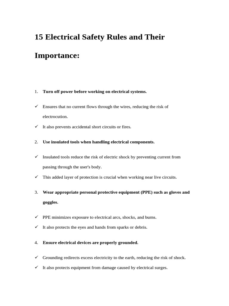 SBA 1 15 Electrical Safety Rules and Their Importance | PDF